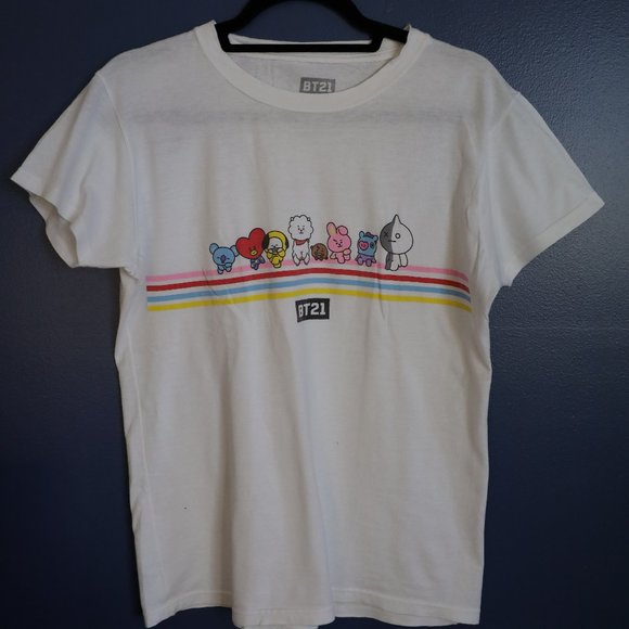 bt21 | Tops | Bt2 White Tshirt With Bt21 Characters | Poshmark